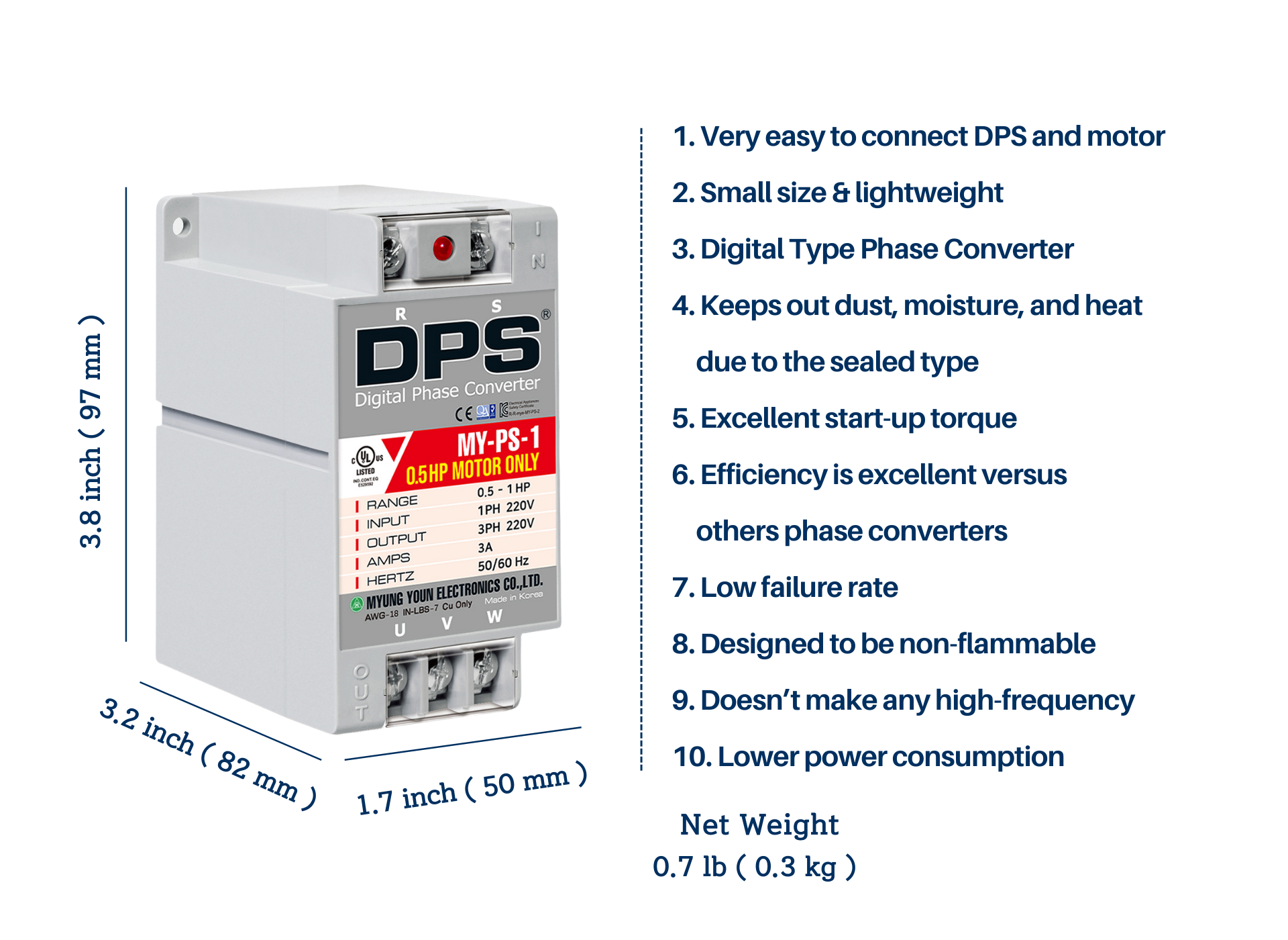 Single to 3 Phase Converter, Used on 0.5HP(0.4kW) 1.5A Motor Only, MY- – DPS Store