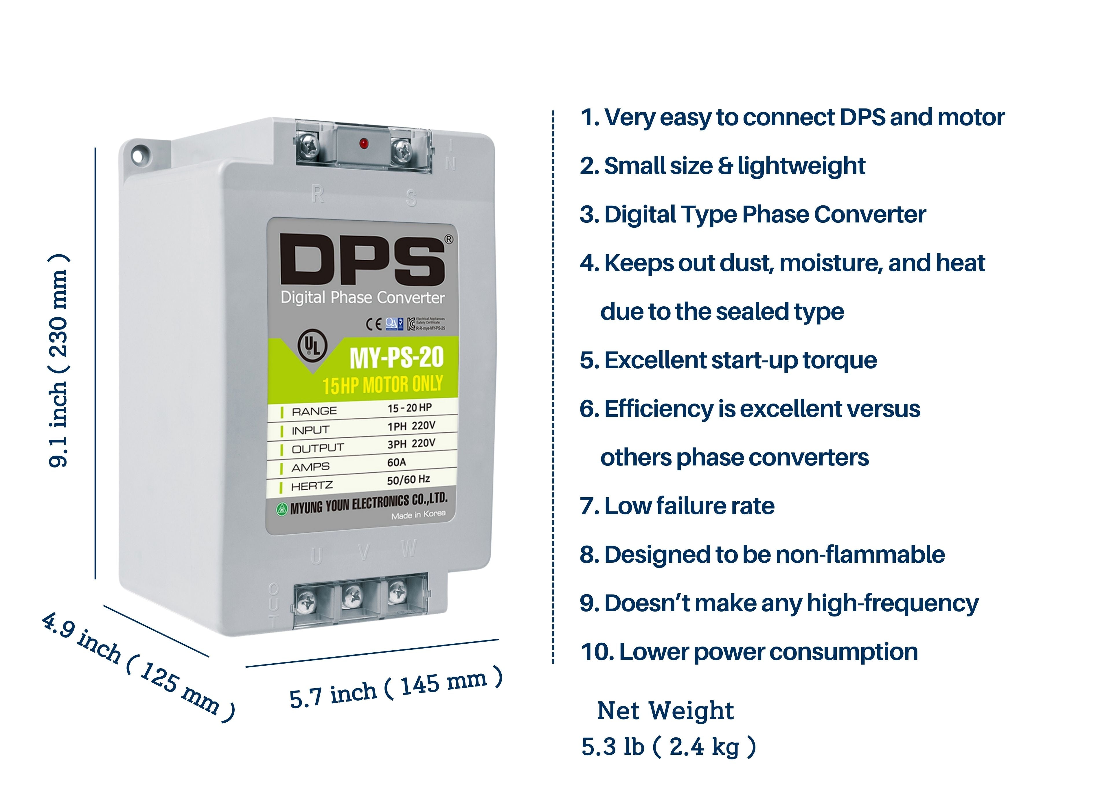 Capacity(DPS) 20HP 60A 220V, Single-Phase to 3-Phase Converter, MY-PS ...